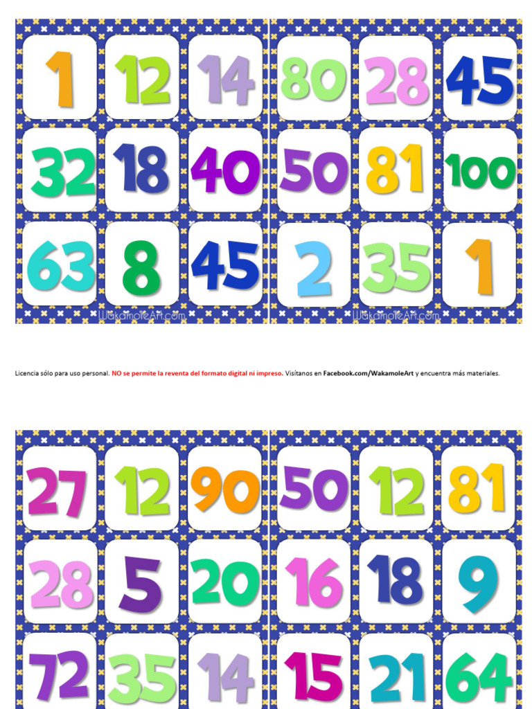 Lotería de Tablas de Multiplicar CARTA | PDF