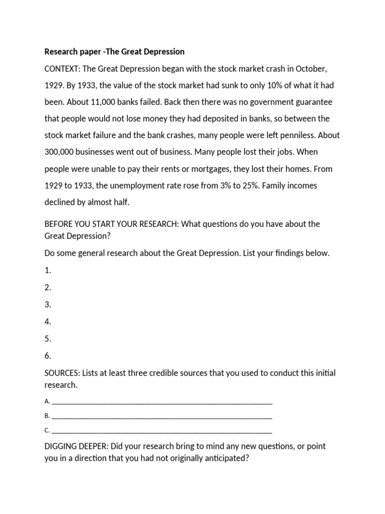 Research Paper Great Depression | PDF