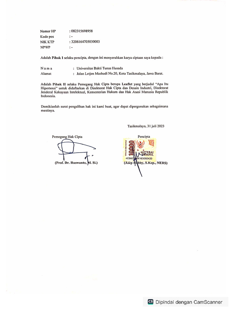 Surat Pengalihan Hak Cipta | PDF