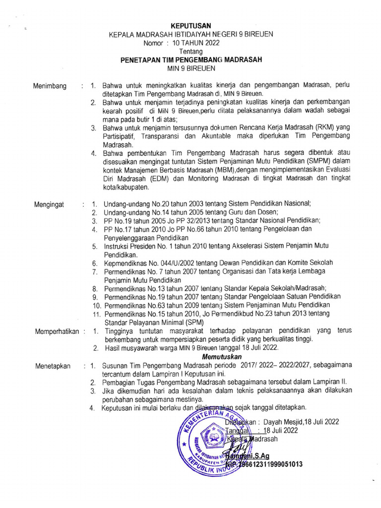 SK Tim Pengembang Madrasah | PDF