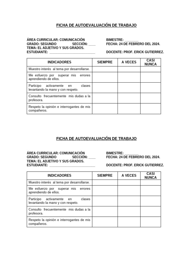 Ficha de Autoevaluación - Anexo 05 | PDF