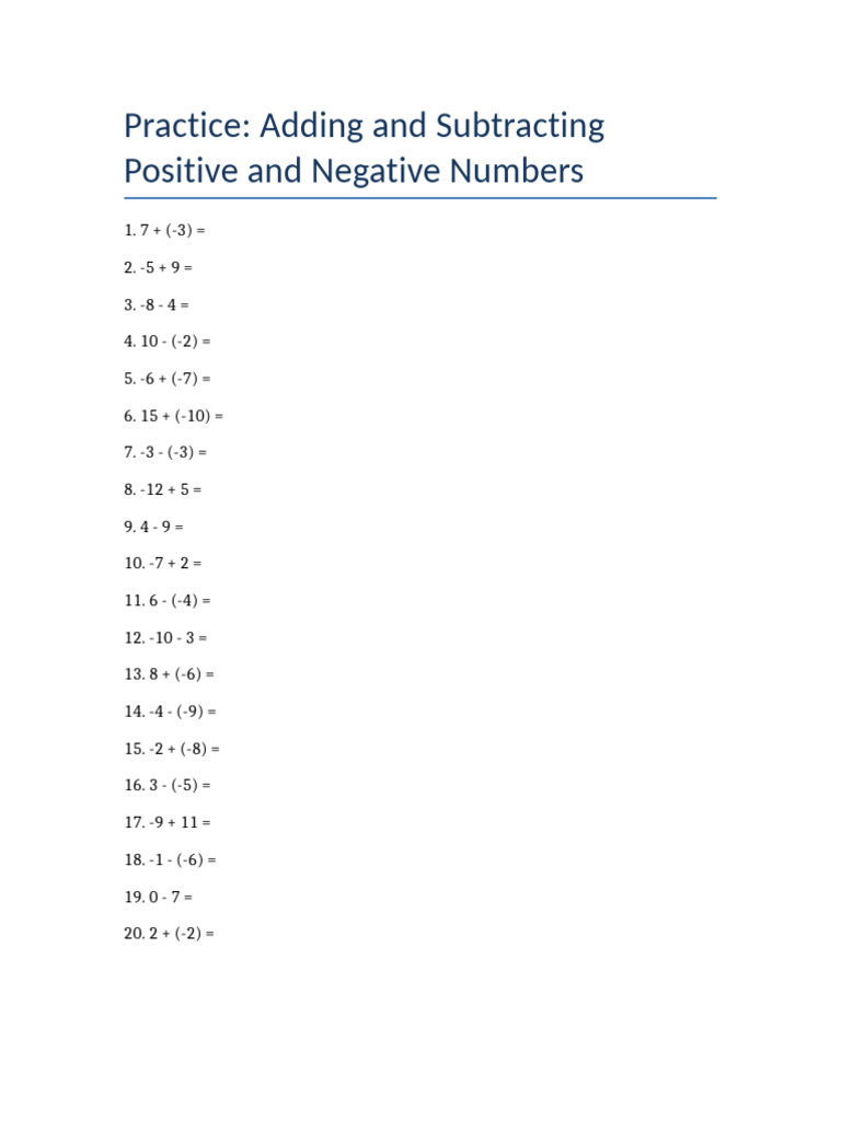 Adding and Subtracting Integers Practice | PDF