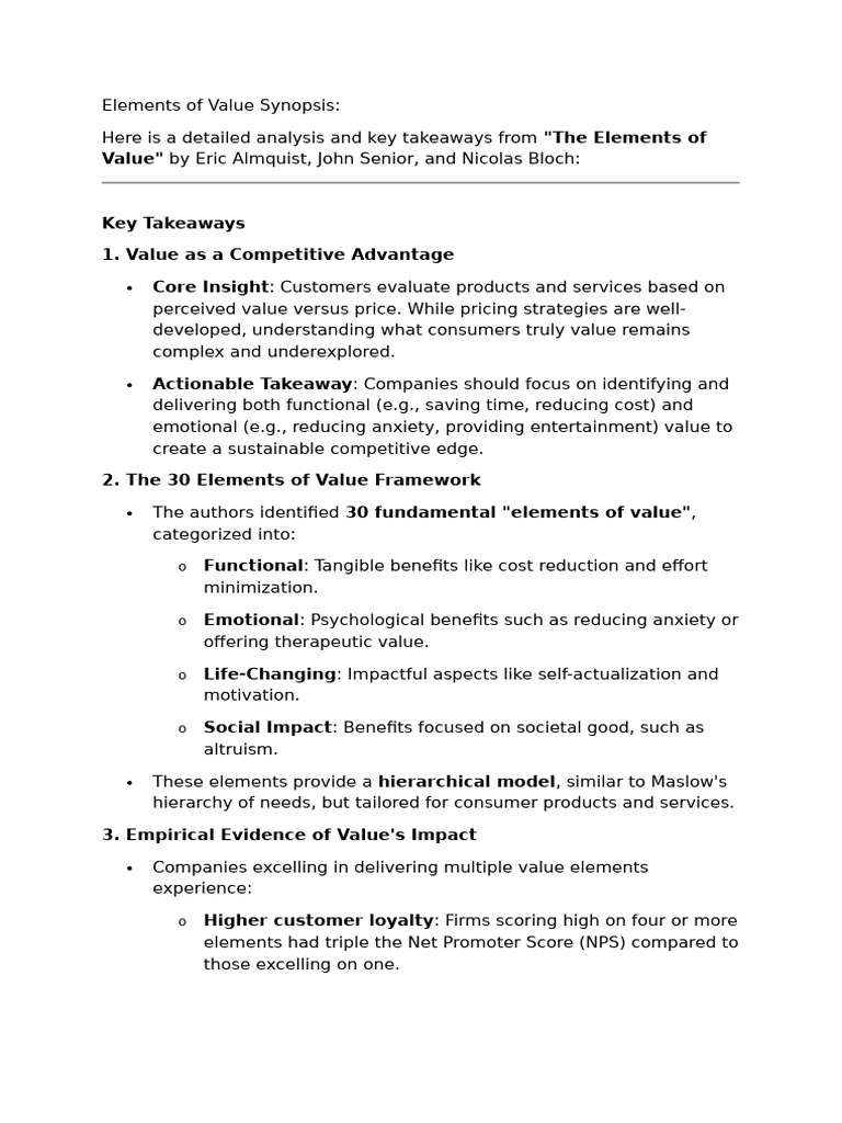 Elements of Value Synopsis | PDF | Customer Experience | Consumer Behaviour