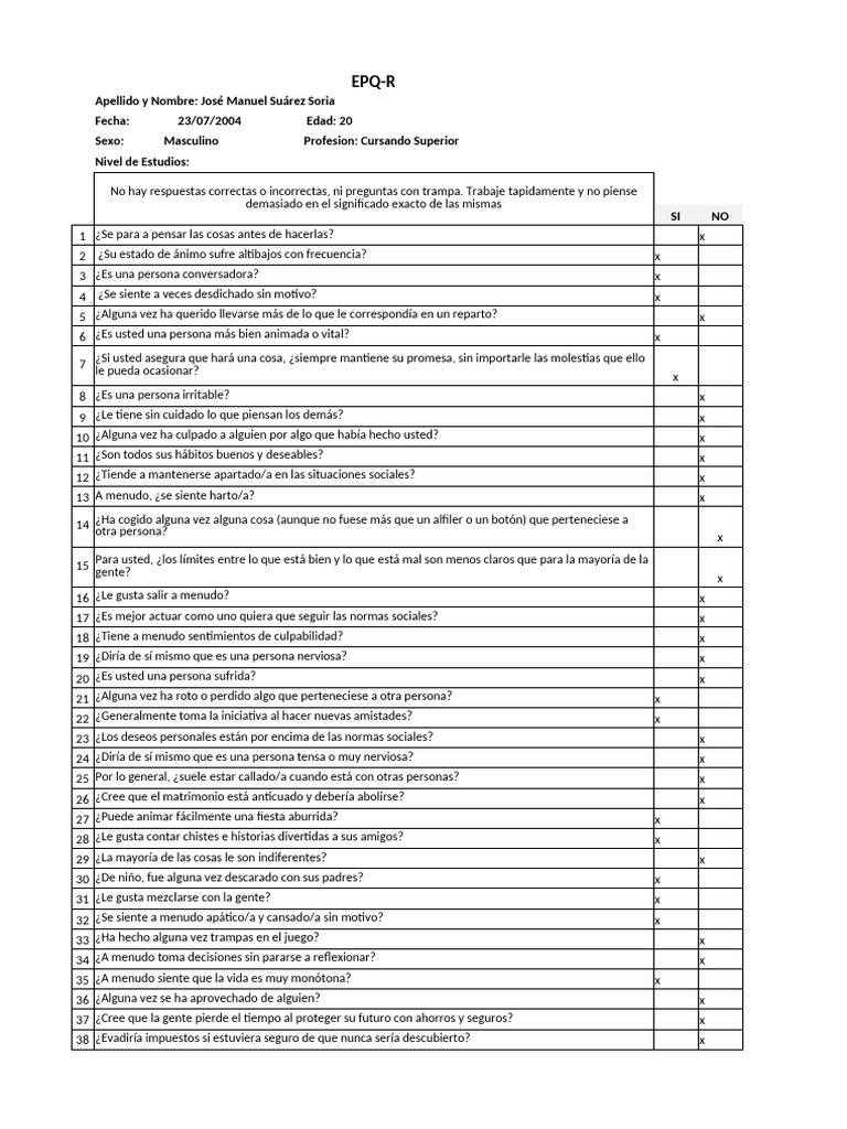 Cuadernillo EPQ-R | PDF
