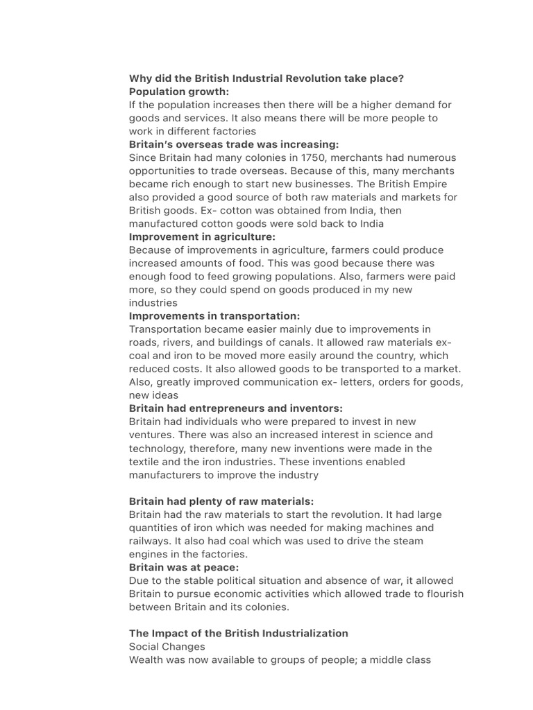 Causes of the British Industrial Revolution | PDF | Industrial ...
