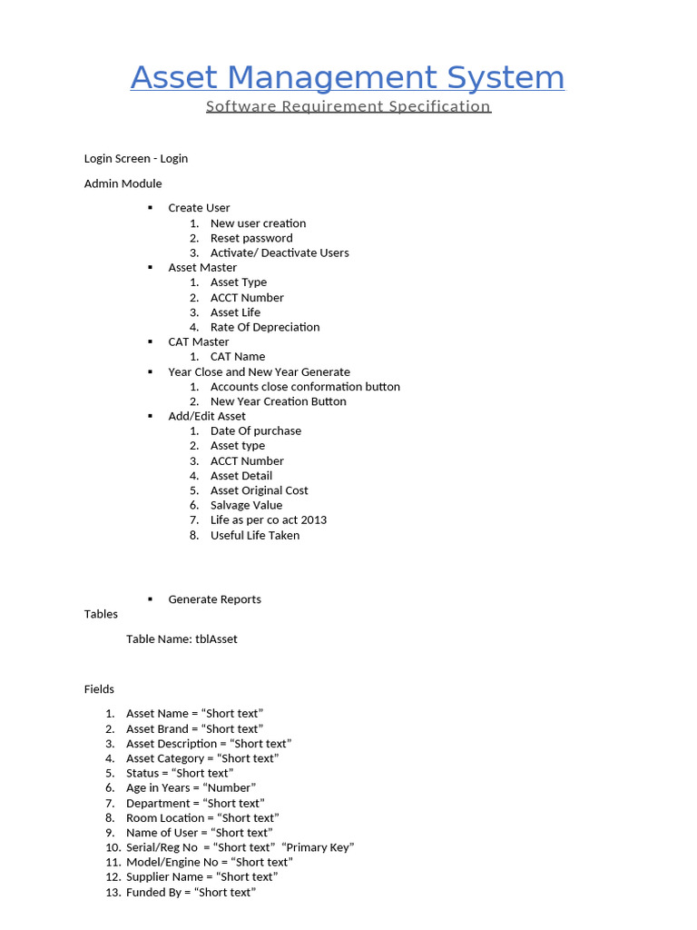 Asset Management System Specifications | PDF | Depreciation