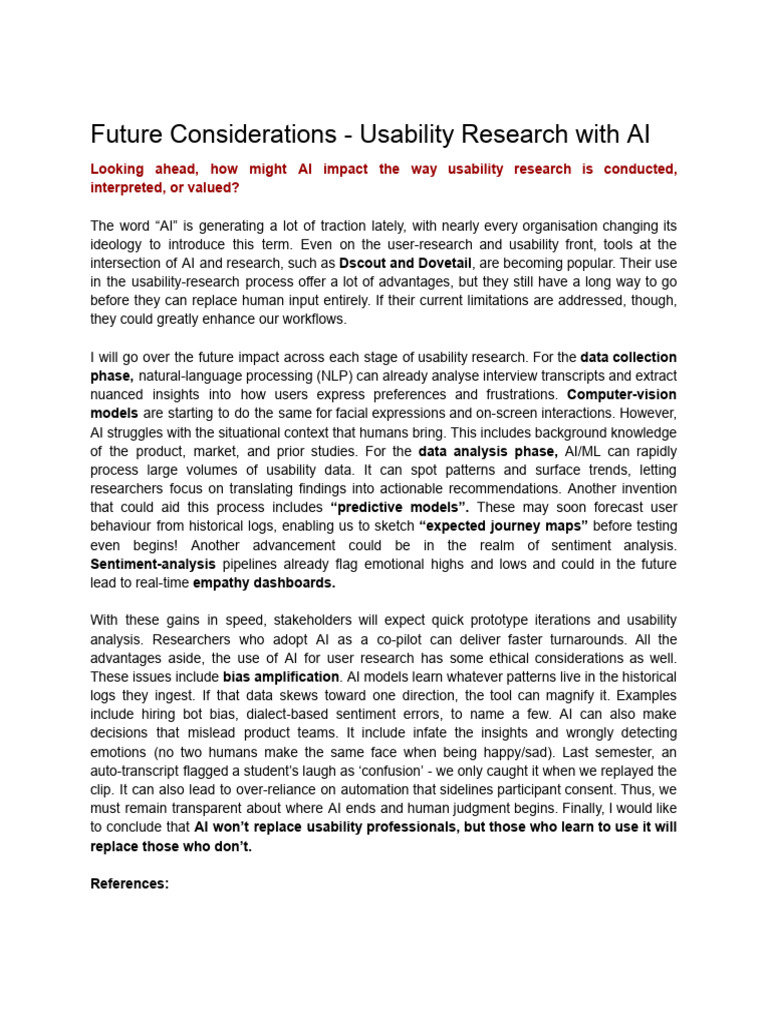 Future Considerations - Usability Research With AI | PDF | Usability | Artificial Intelligence