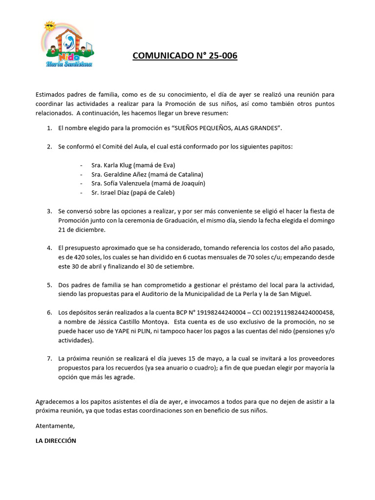 Comunicado 25-006 Promoción 2025 | PDF