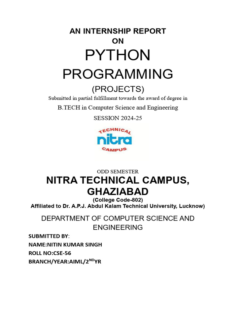Nitin Kumar Singh Report File | PDF | Object Oriented Programming | Matrix (Mathematics)