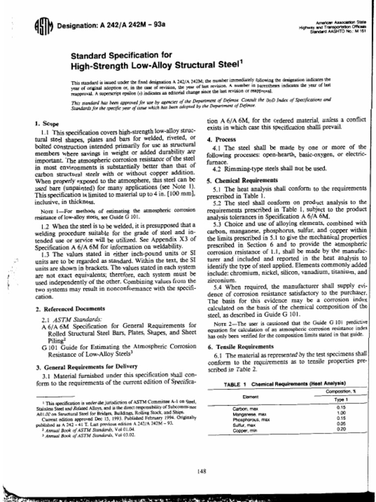 ASTM A242-93a | PDF