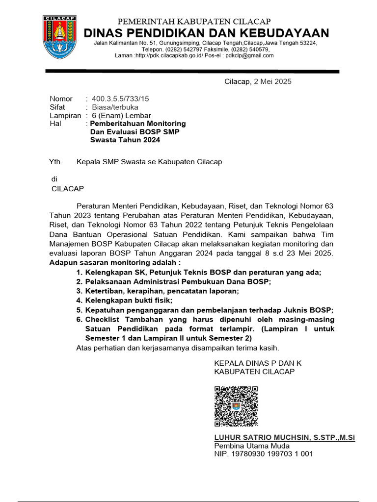 Surat Pemberitahuan Monev Bosp | PDF