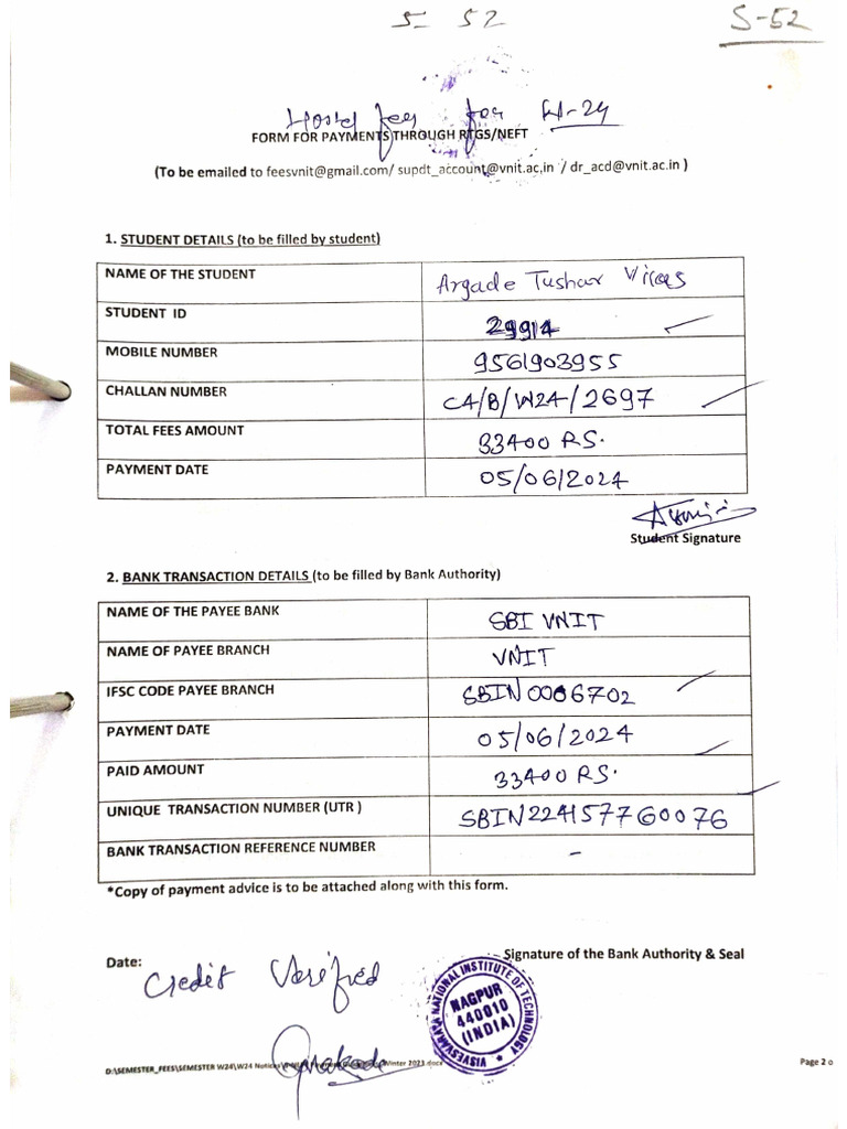 Hostel Receipt W24 Tushar | PDF