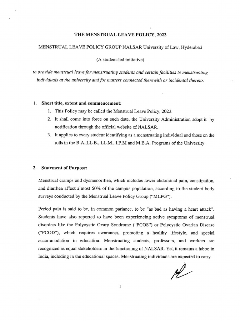 Menstrual Leave Policy of 2023 | PDF