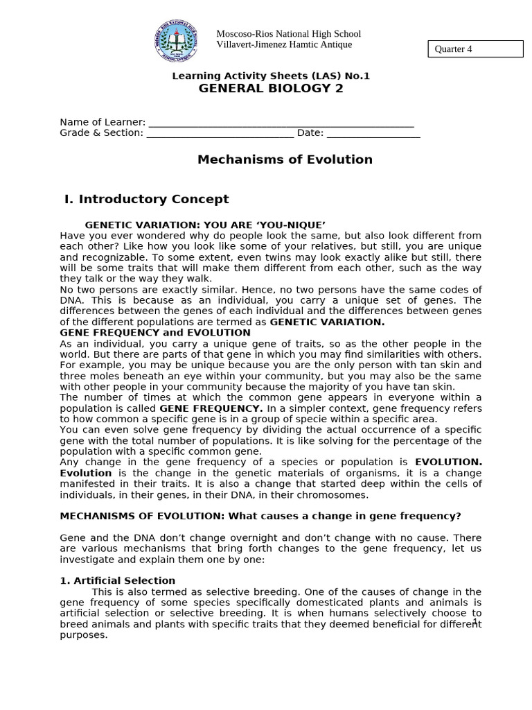 LAS General Biology Mechanisms of Evolution 2 | PDF | Mutation ...