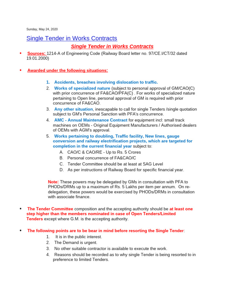Single Tender in Works Contracts | PDF