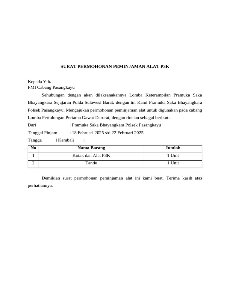 Permohonan Peminjaman Alat P3K Pramuka | PDF