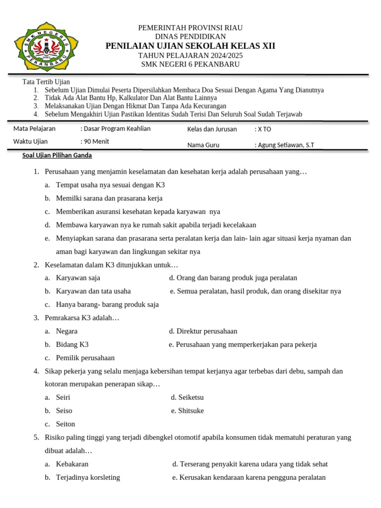Soal Uas DPK To Kelas X | PDF