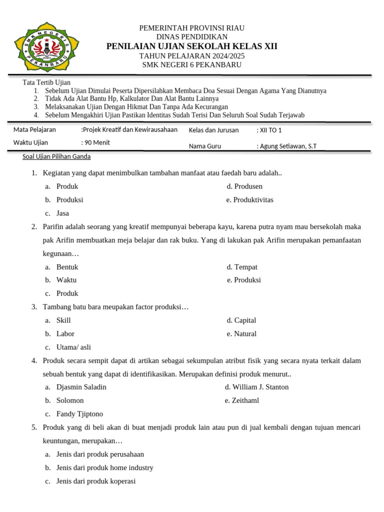 Soal Uas Pkwu Kelas Xii To 1 | PDF