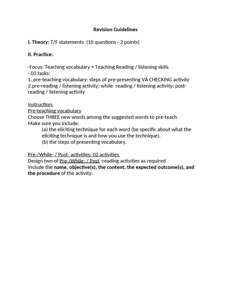 PPDH1.Revision Guidelines | PDF | Vocabulary | Lesson Plan