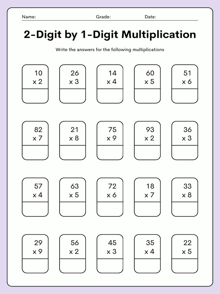 3rd Grade 2-Digit by - Digit Multiplication Worksheet in Colorful ...