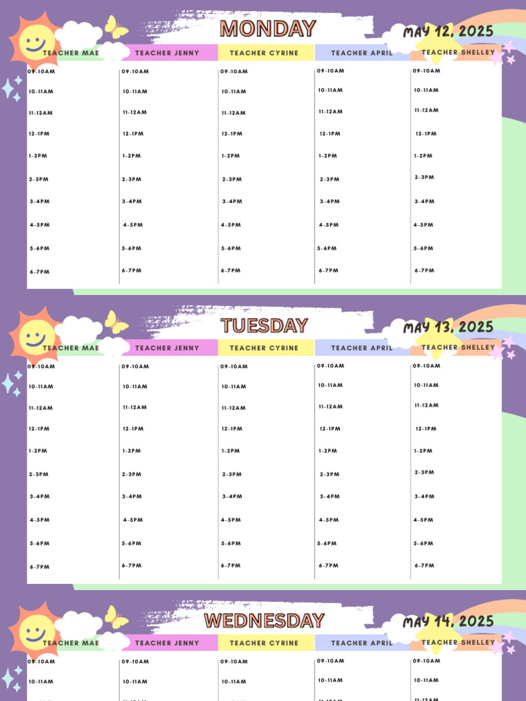 Weekly Teacher Schedule May 2025 | PDF