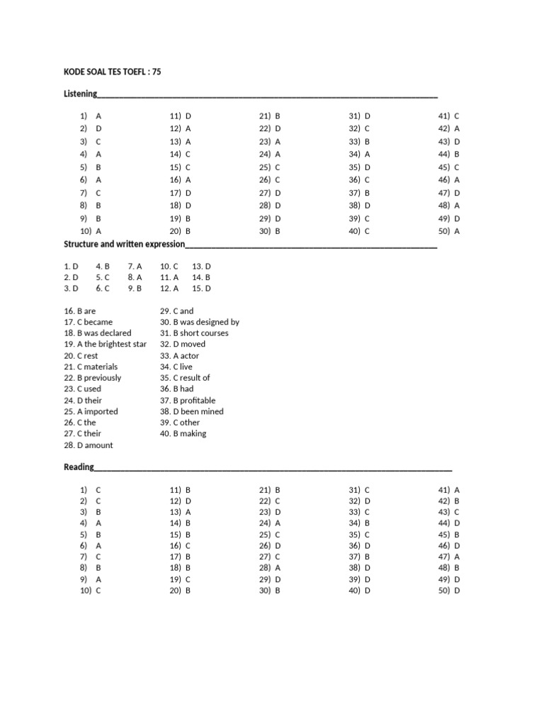 Answer Key TRY OUT 75 | PDF