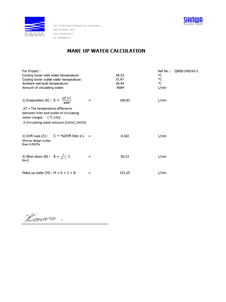 Make Up Water Calculation | PDF