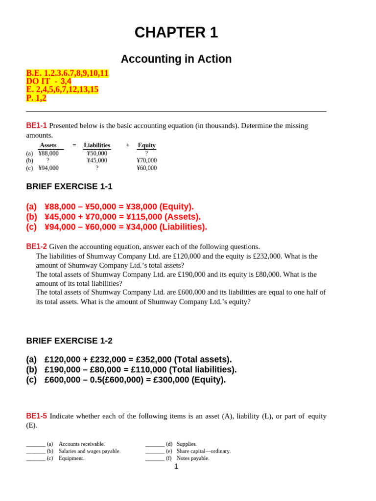CH 1 Accounting in Action - Solutions | PDF | Cost Of Living | Expense