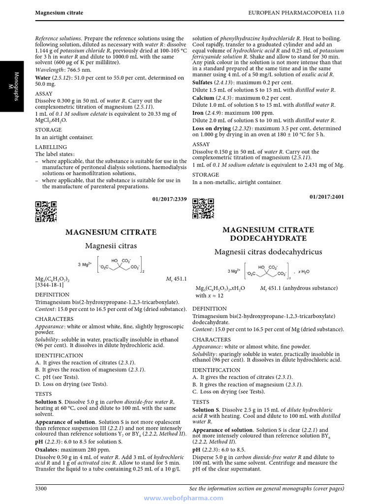Magnesium Citrate Dodecahydrate | PDF | Magnesium | Solubility
