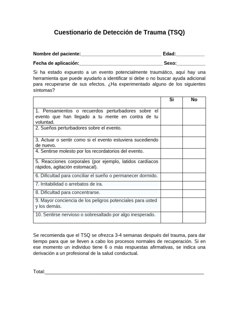 Cuestionario de Detección de TEPT | PDF | Especialidades Medicas ...