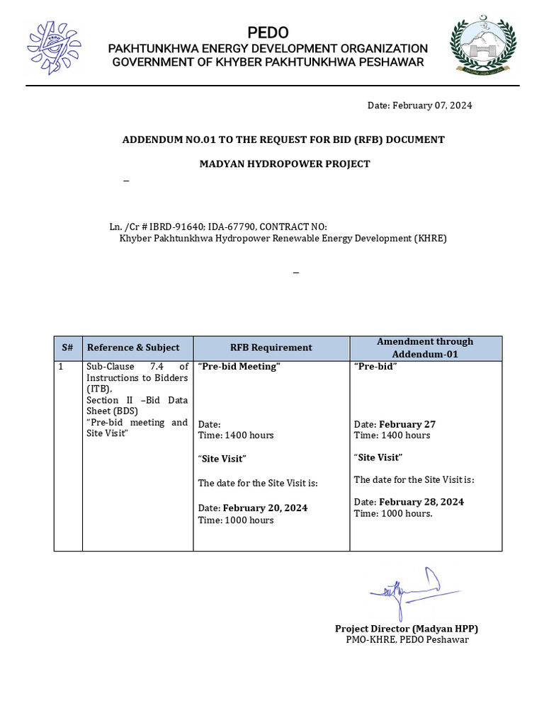 Addendum No. 1 To RFB Document | PDF