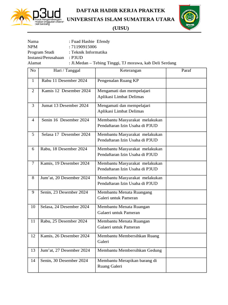Daftar Hadir KP - Docx Komplit | PDF