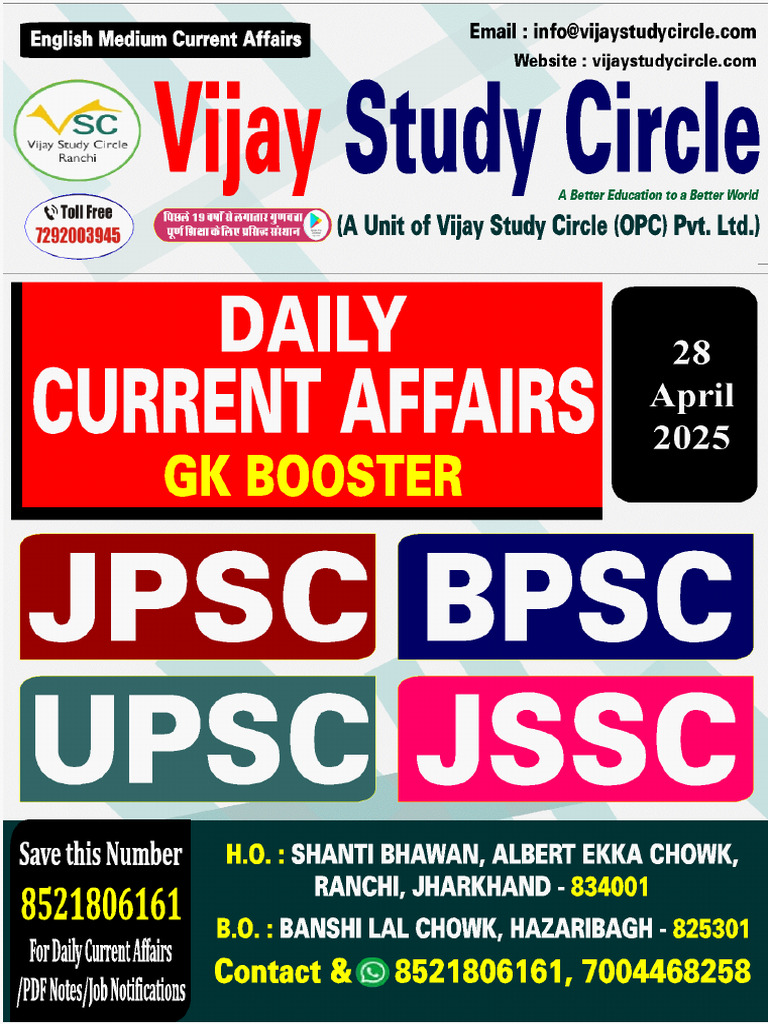 28 April 2025 Current Affairs VSCR | PDF