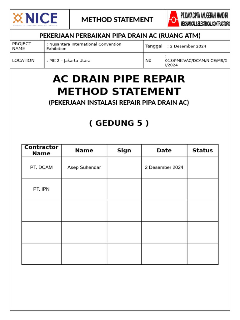 Metode Perbaikan Pipa Drain AC | PDF