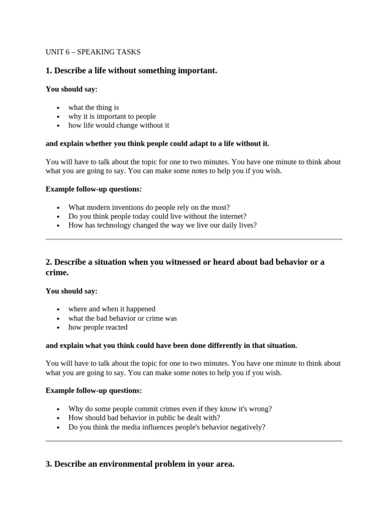 UNIT 6-Speaking Topics | PDF