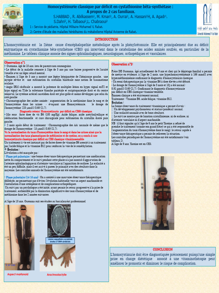 Homocystinurie classique : deux cas familiaux | PDF | Spécialités ...