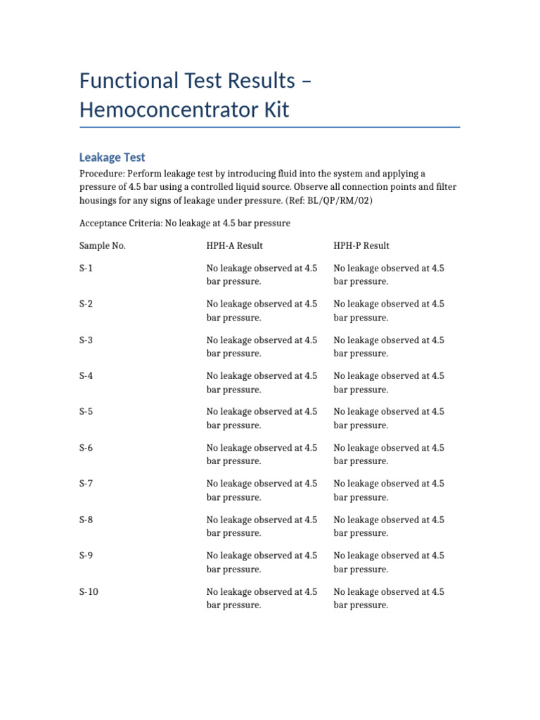 Updated Functional Test Report Hemoconcentrator | PDF | Corrosion ...