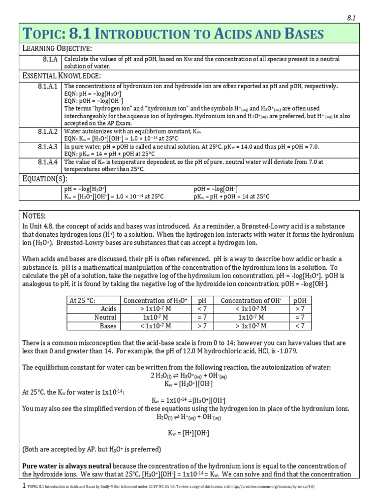 8.1 Introduction To Acids and Bases Student | PDF | Ph | Hydroxide