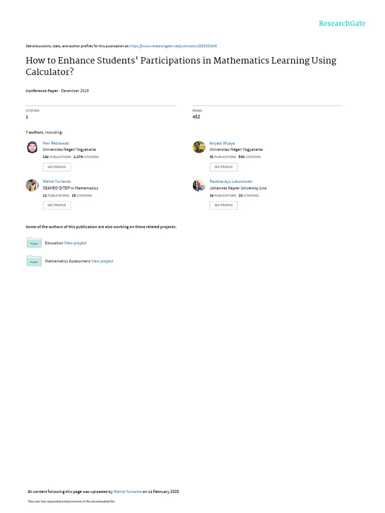 (Use of Calcualtor) How To Enhance Students' Participations in ...