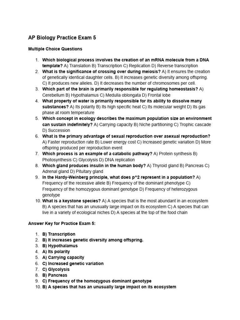 AP Biology Practice Exam 5 | PDF