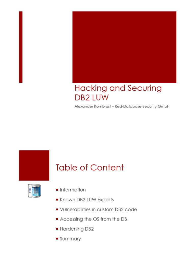 DEF CON 19 Kornbrust Hacking and Securing DB2 | PDF | Ibm Db2 | Unix Variants