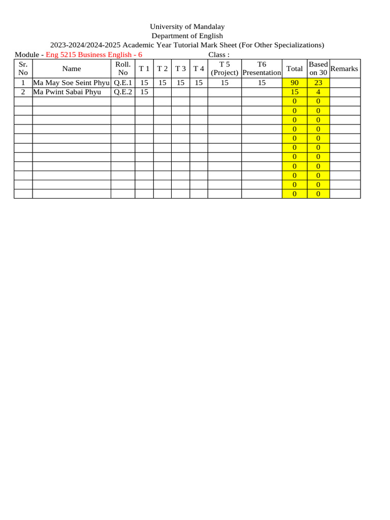 Tutorial Mark (Minor) | PDF