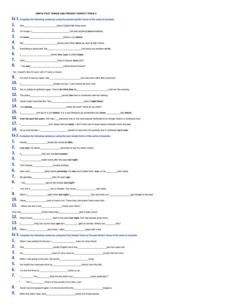 Ii. Simple Past Tennse and Present Perfect Tense | PDF | Linguistics ...