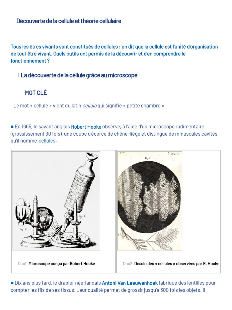 Histoire de la découverte cellulaire | PDF | Microscope | Cellule ...