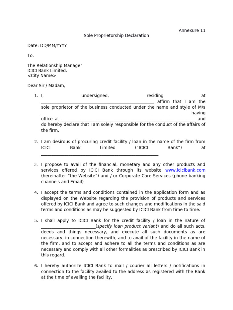 Sole Propreitory Letter | PDF | Sole Proprietorship | Business Law