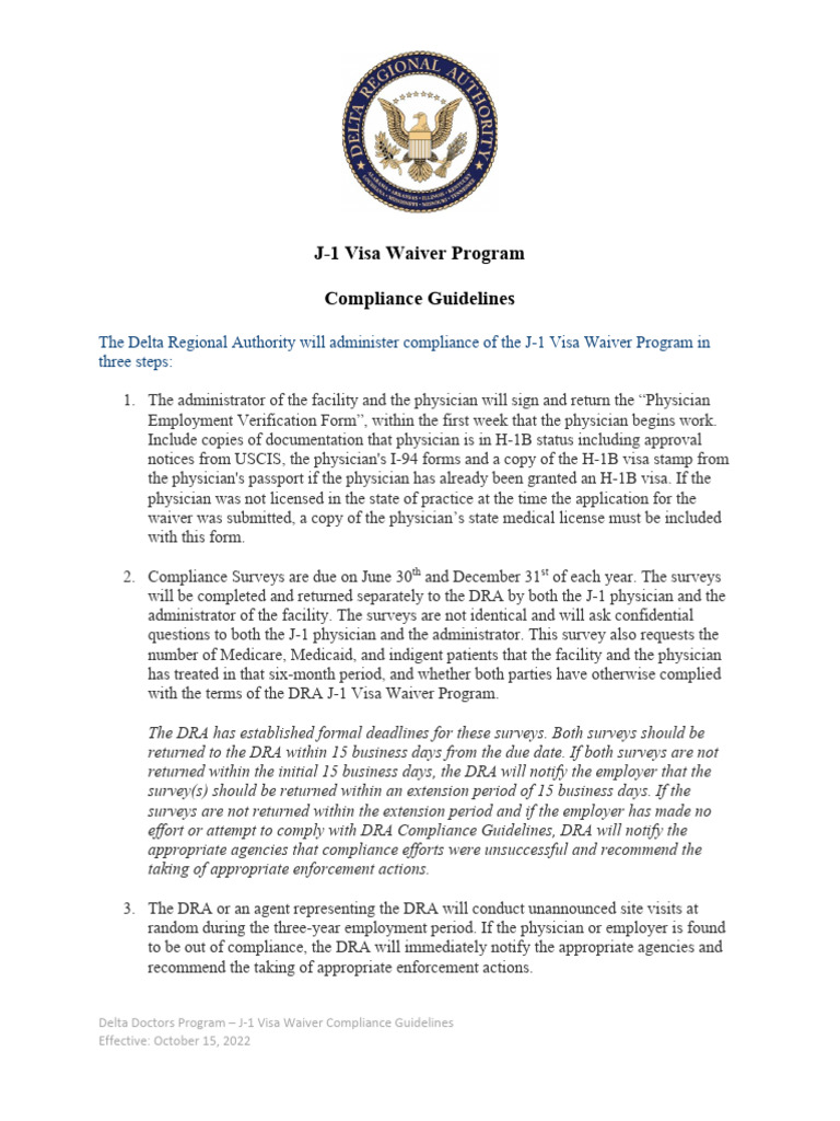 Delta Doctors J-1 - Visa - Waiver - Compliance - Guidelines - 2022 ...