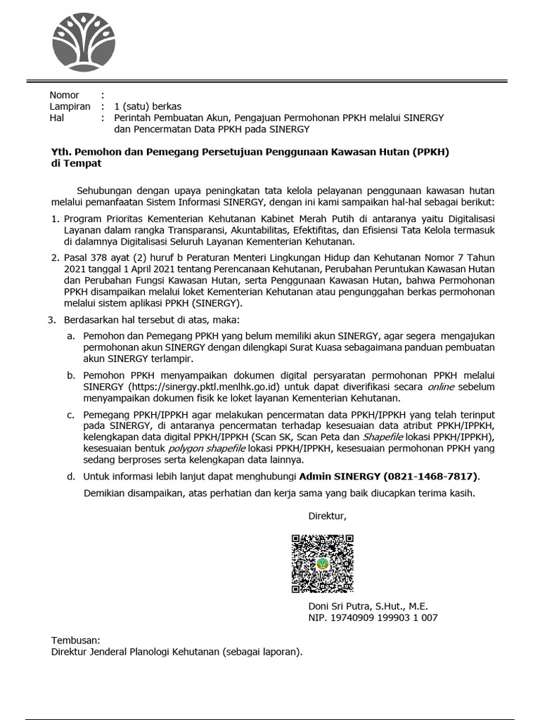 Surat Perintah Pembuatan Akun, Pengajuan Permohonan PPKH Melalui SINERGY | PDF