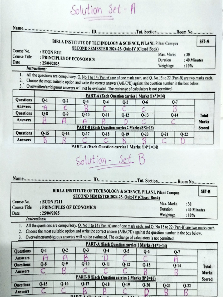 ECON F211-Quiz-4 Solution Copy Distribution Schedule | PDF