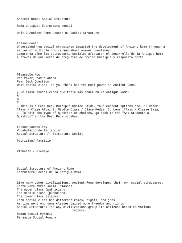 Hicel Paredes Jimenez - Unit 3 Ancient Rome Lesson 8_ “Social Structure ...
