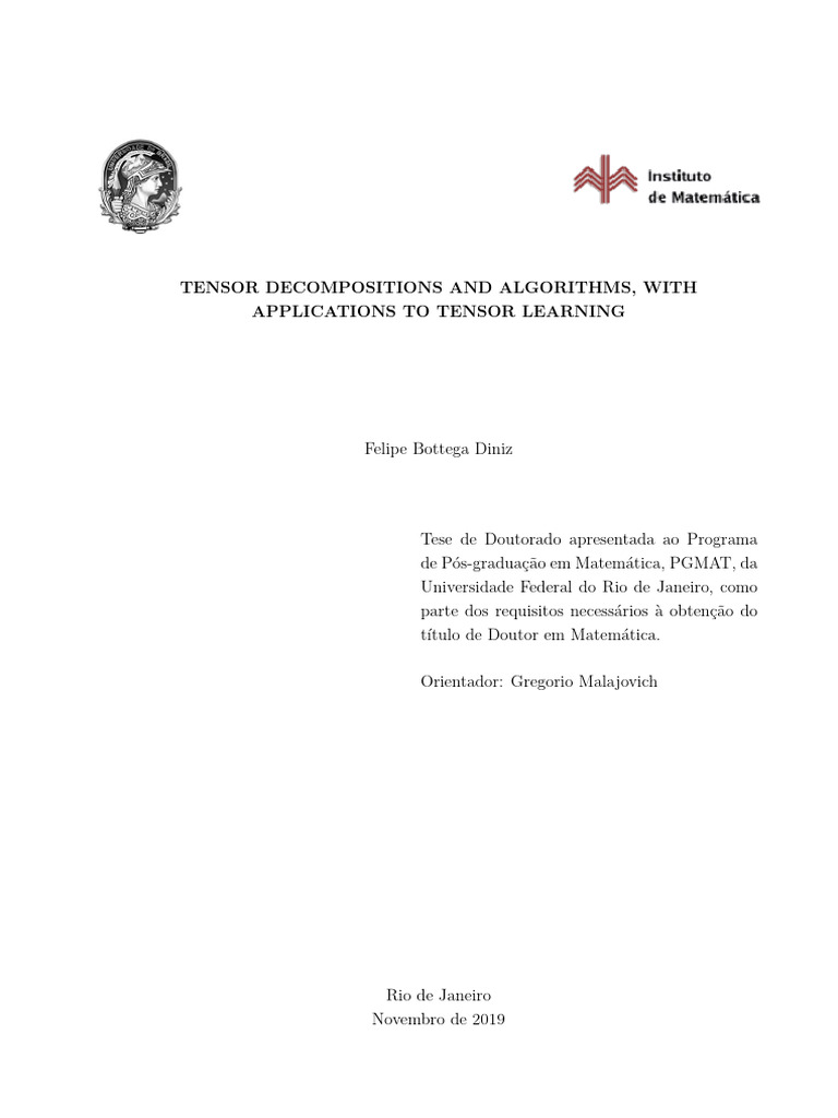 Tensor Decompositions and Algorithms, With Applications To Tensor Learning | PDF | Tensor ...